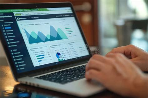 A Laptop Is Open To A Screen Displaying A Graph Stock Image Image Of