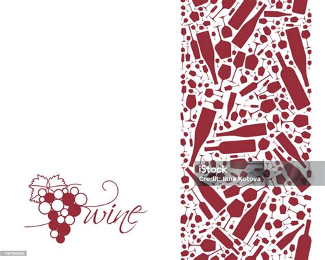 와인 잔과 병이 있는 매끄러운 패턴 유리와 포도 잎 포도의 무리와 수직 반복 질감 시음 메뉴 와인 목록 포도원 레스토랑 와이너리 상점을위한 디자인 요소 주류 상점에 대한