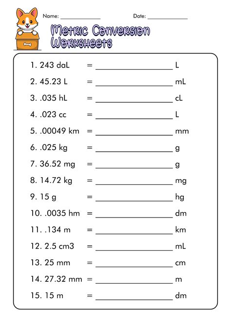 Metric Conversion Practice Sheet