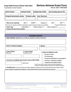 Serious Adverse Event Report Form V Pdf The King S Health
