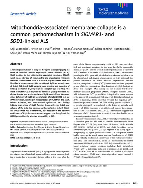 Pdf Mitochondria Associated Membrane Collapse Is A Common