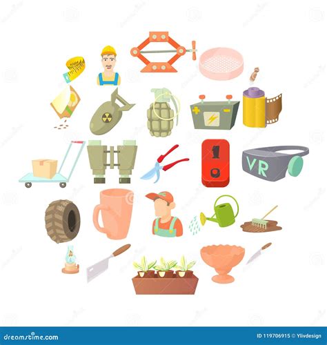 Ícones Ajustados Estilo Do Artesanato Dos Desenhos Animados Ilustração