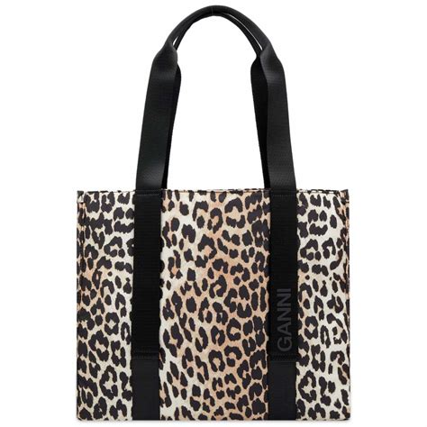 Ganni Womens Recycled Tech Medium Tote Print In Leopard Ganni