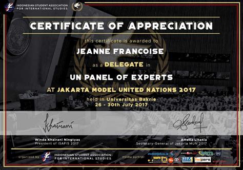 Certificate As Delegate In Jakarta Mun 2017