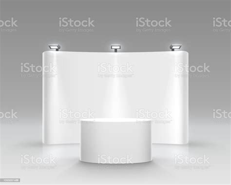 장면 회색 배경에 프레 젠 테이 션에 대 한 연단을 표시 합니다 벡터 일러스트 레이 션 키오스크에 대한 스톡 벡터 아트 및 기타