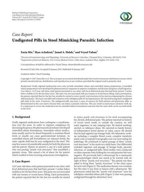 Pdf Undigested Pills In Stool Mimicking Parasitic Infection
