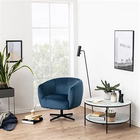 Alisma Round Coffee Table With Marble Effect Glass Top And Black Legs