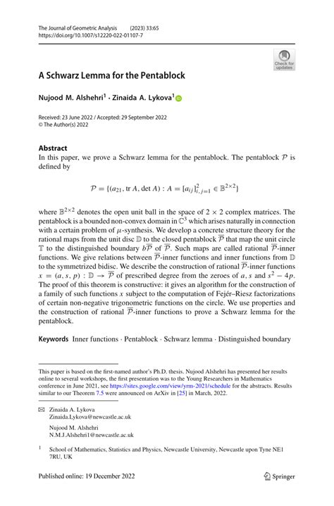 PDF A Schwarz Lemma For The Pentablock