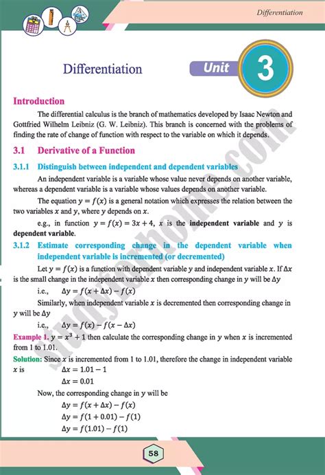 Differentiation Unit 3 Maths 12th Text Book