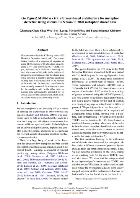 Pdf Go Figure Multi Task Transformer Based Architecture For Metaphor