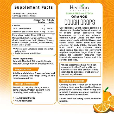 Pastilles contre la toux sans sucre Herbion Naturals à l orange 25