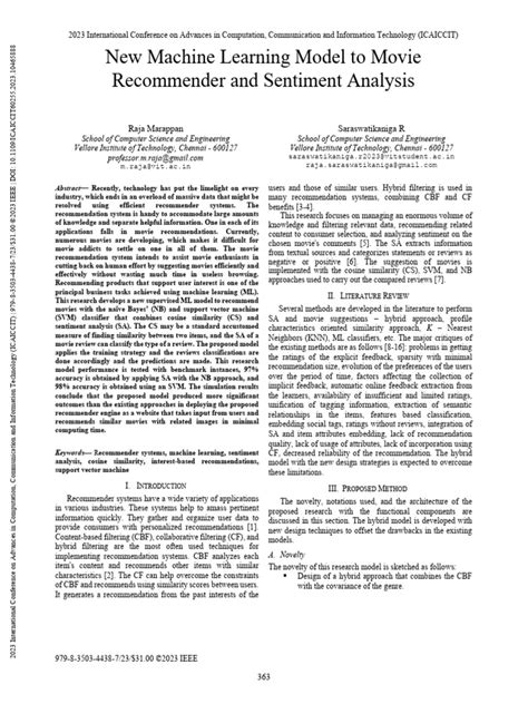 New Machine Learning Model To Movie Recommender And Sentiment Analysis Pdf Machine Learning