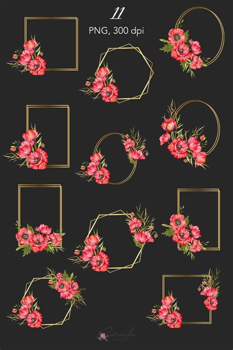 Poppy Clipart Watercolor Poppy PNG Summer Floral Frames PNG