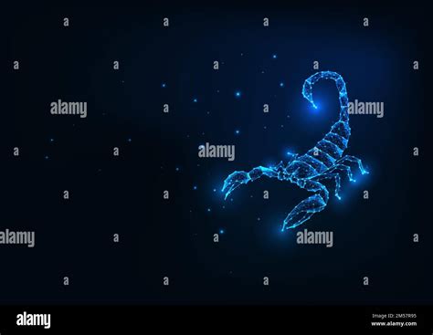 Futuristic Glowing Low Polygonal Scorpion Isolated On Dark Blue