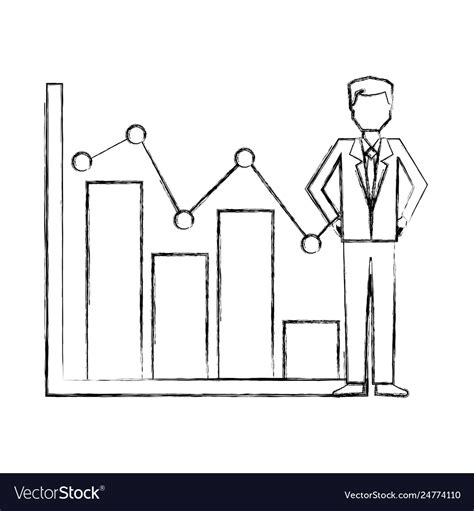 Businessman With Statistics Bar Chart Pointed Line