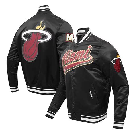Black Full Snap Satin Miami Heat Script Tail Jacket