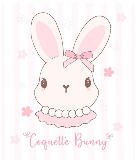 Premium Vector Cute Coquette Bunny Face With Bow Cartoon Sweet Retro