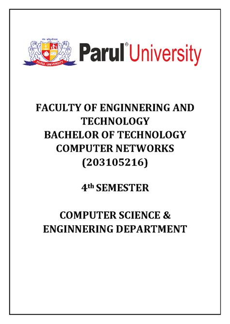 Computer Networks Lab Manual FACULTY OF ENGINNERING AND TECHNOLOGY BACHELOR OF TECHNOLOGY