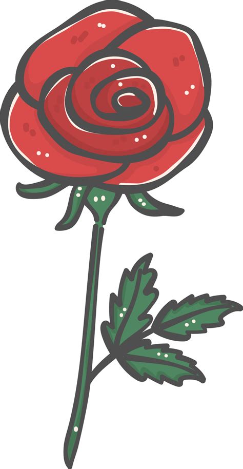 Cute Sweet Valentine Red Rose Flower Cartoon Doodle Png