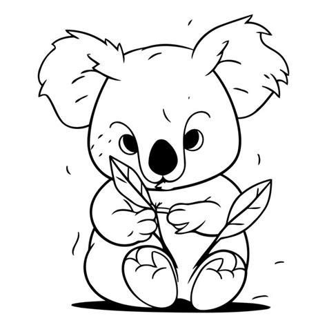 El Lindo Koala De Dibujos Animados Con Una Rama De Eucalipto Vector Premium