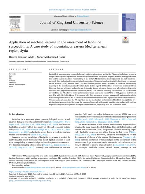 Pdf Application Of Machine Learning In The Assessment Of Landslide Susceptibility A Case