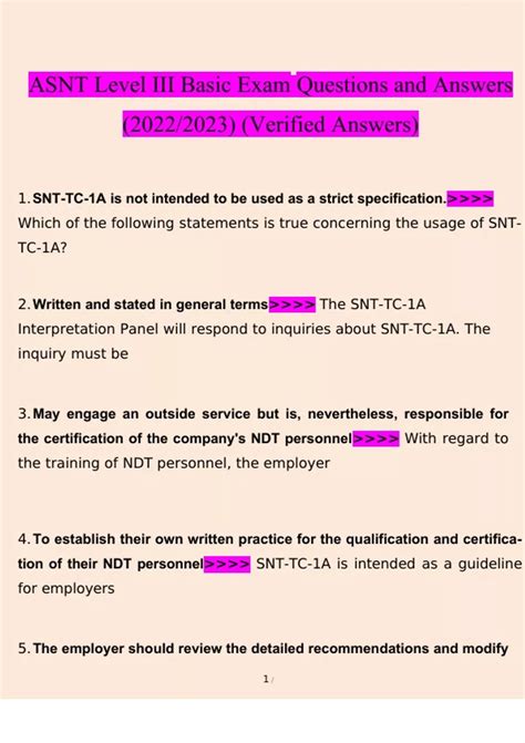 ASNT Level III Basic Exam Questions And Answers Verified Answers ASNT Stuvia US