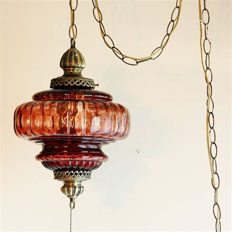 Vintage Hanging Light Hanging Lamp Ruby Red Globe Chain