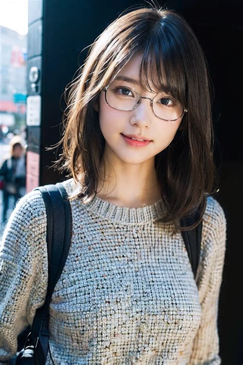 眼鏡とセーターを着た女性の接写 SeaArt AI