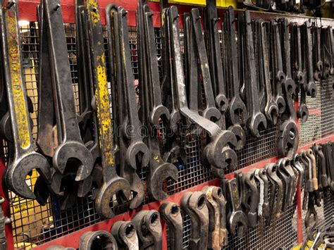 Array Of Tools Visible On A Wall Display At A Hardware Store Stock