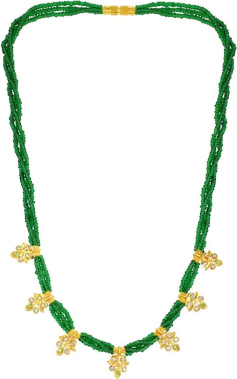 Buy ADMIER Gold Plated 7 Teeka Hanging Cz Studded With Green Beaded