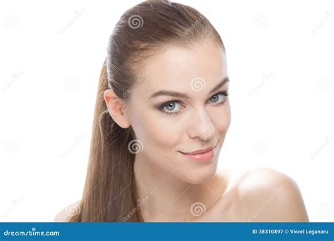 Beautiful Woman With Long Straight Hair Smiling Stock Image Image Of