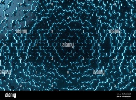 Abstract Blue Of Futuristic Surface Hexagon Pattern With Light Rays 3d