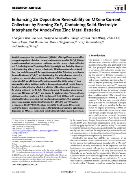 Pdf Enhancing Zn Deposition Reversibility On Mxene Current Collectors