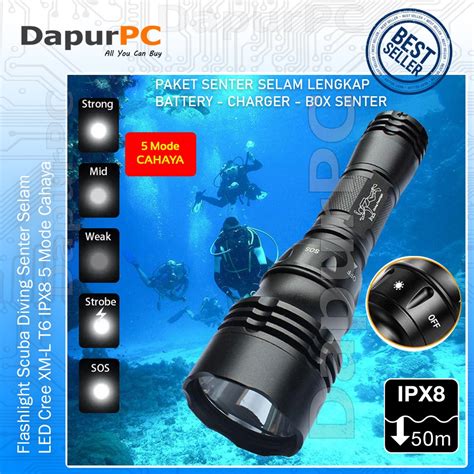 Jual VRtec Paket Senter Selam LED Scuba Diving XML T6 Waterproof