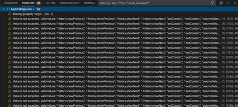 Value Is Not Accepted Warnings In The Default Keybindings Json Issue Microsoft