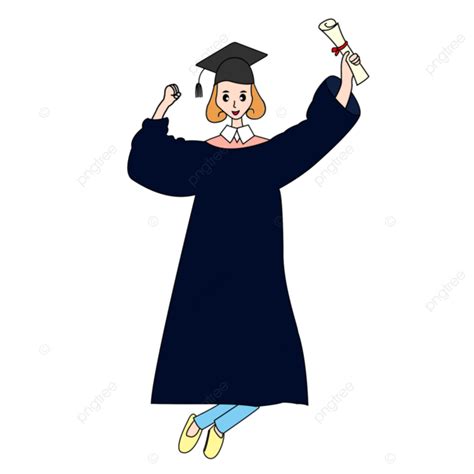 졸업 후 학사복을 입고 뛰어오르는 만화 자유형 소녀 졸업 초등 학생 여학생 Png 일러스트 및 Psd 이미지 무료 다운로드 Pngtree