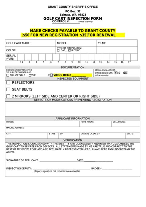 Golf Cart Inspection Form Printable