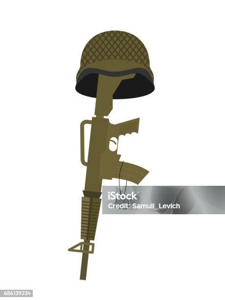 ทหารเกรฟ หมวกกันน็อคและปืนแทนไม้กางเขน กองทัพตรา สุสานสงคราม ภาพประกอบสต็อก ดาวน์โหลดรูปภาพ