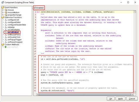 updating the database through the power table ignition user manual