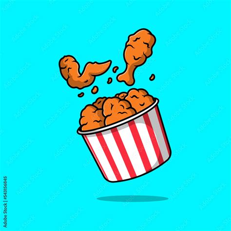 Flying Fried Chicken With Bucket Cartoon Vector Icons Illustration