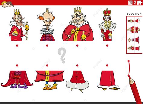 그림 반쪽을 만화 왕 캐릭터와 일치시키는 교육 작업의 만화 그림 템플릿 Psd 다운로드 디자인 자료 다운로드