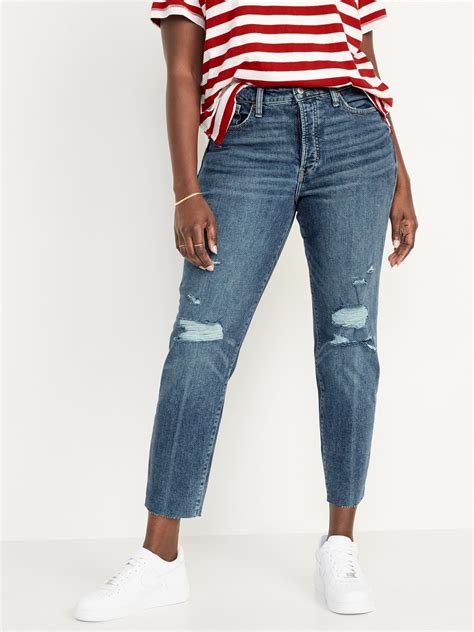 High Waisted Button Fly OG Straight Ripped Ankle Jeans Old Navy