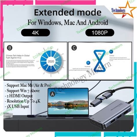 Jual Multiple Monitor Dual HDMI Extend Display 2 Monitor Docking 3X USB 2 0 Jakarta Pusat