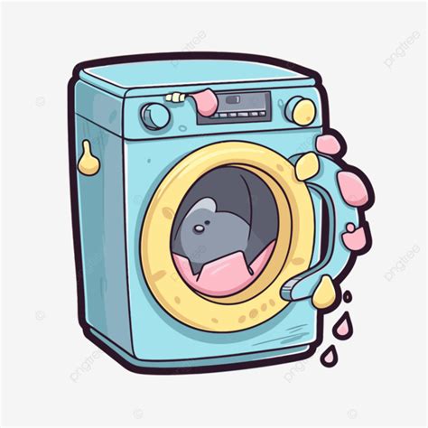 안에 작은 쥐가 있는 만화 세탁기 벡터 고립 된 만화 세탁기와 스티커 디자인 상표 Png 일러스트 및 벡터 에 대한 무료