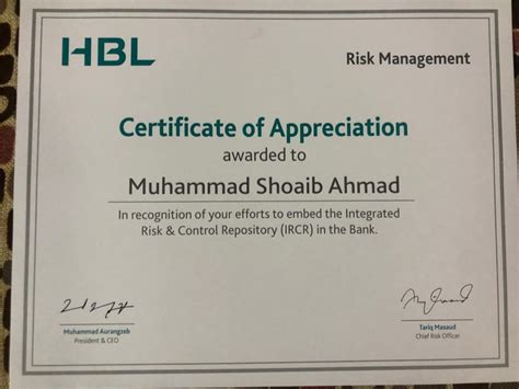 Alhumdulillah Blessed With Another Recognition On The Occasion Of Hbl Risk Management