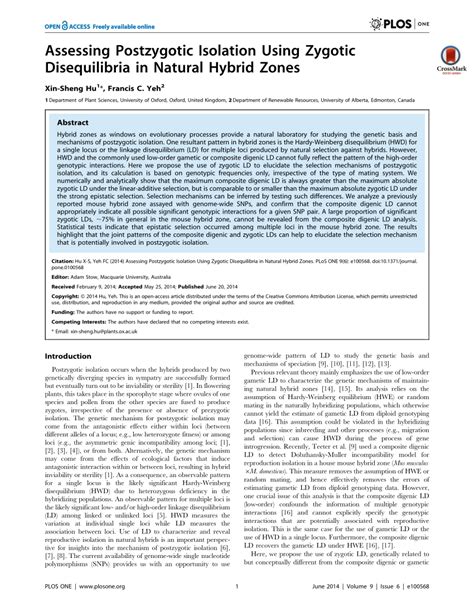 Pdf Assessing Postzygotic Isolation Using Zygotic Disequilibria In