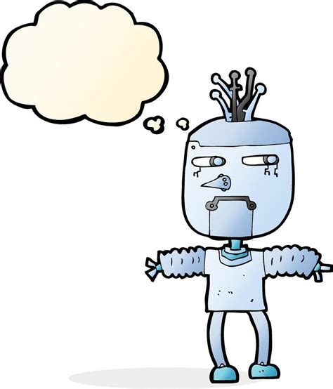 Cartoon Robot With Thought Bubble Vector Art At Vecteezy