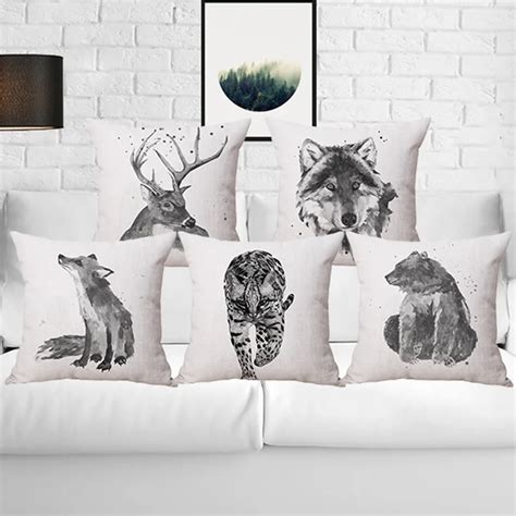 Buy Cute Wild Animal Cushion Cover Pattern Linen