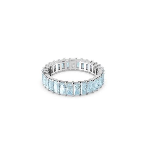 Swarovski Crystal And Zirconia Rhodium Plated Blue Matrix Ring Size 8
