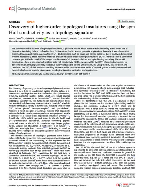 Pdf Discovery Of Higher Order Topological Insulators Using The Spin Hall Conductivity As A